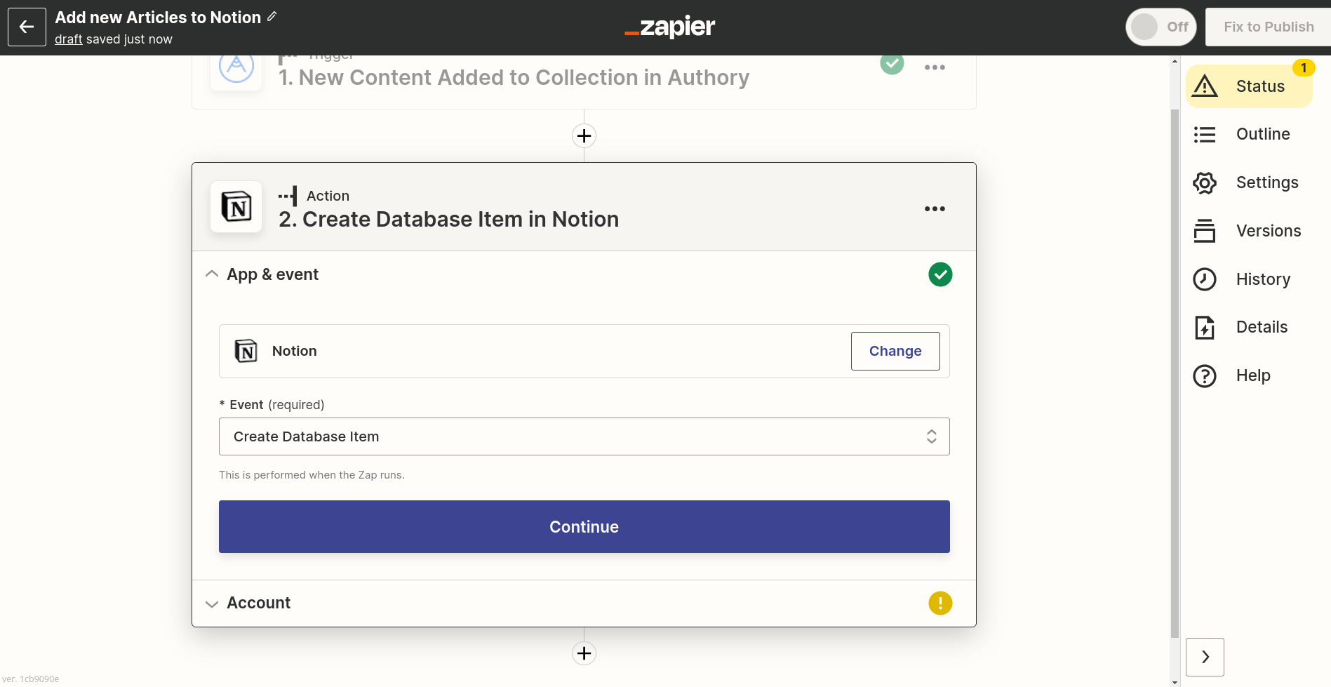 Connecting your Authory account to Notion via Zapier